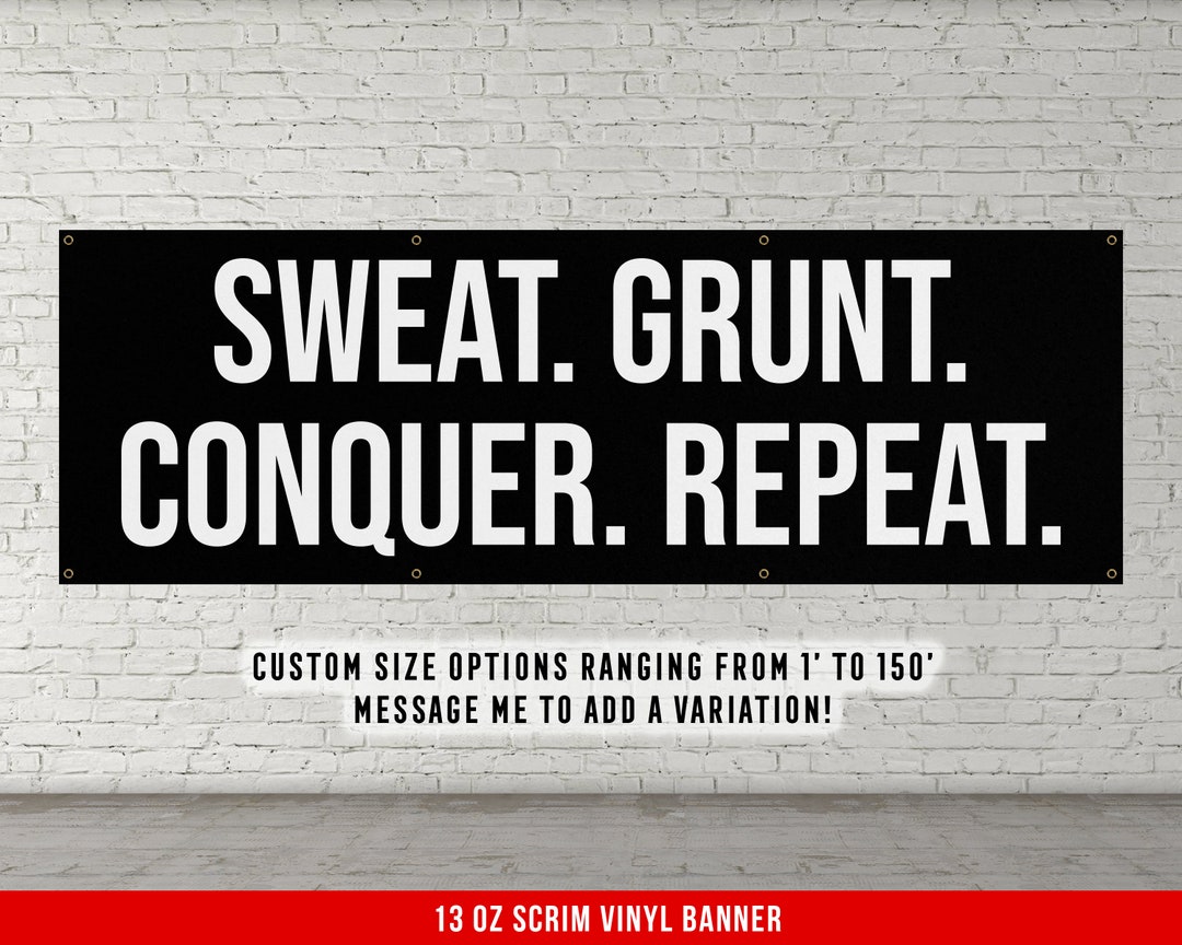 Sweat Grunt Conquer Banner Home Gym Wall Art Motivational Fitness Decor ...