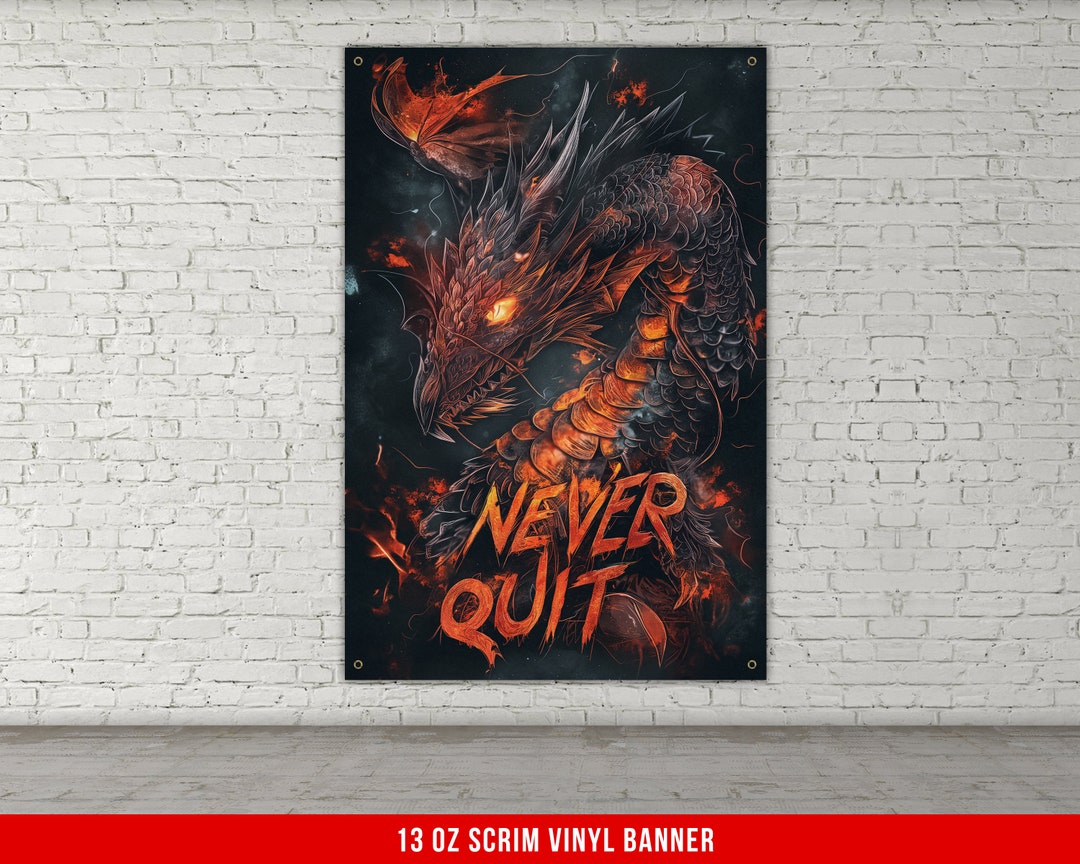 Never Quit Banner - Gym Inspiration - Large Motivational Quote Wall Art ...