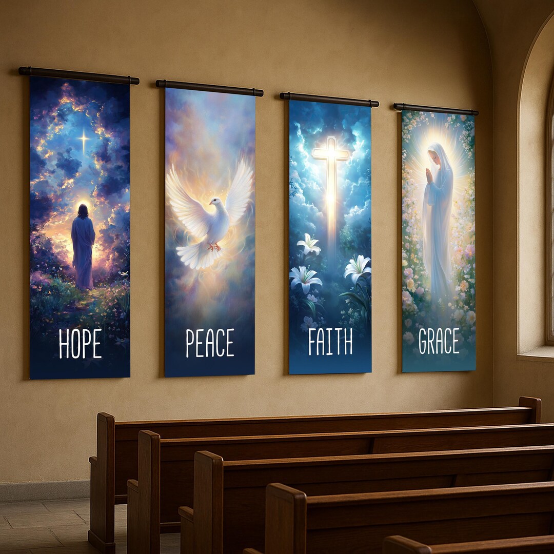Christian Catholic Faith Wall Decor - Set of 4 Banners - Jesus, Cross ...