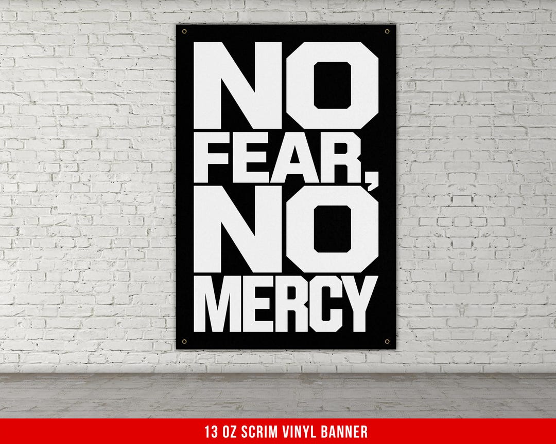 No Fear No Mercy Vinyl Banner Home Gym Decor Motivational Quote ...