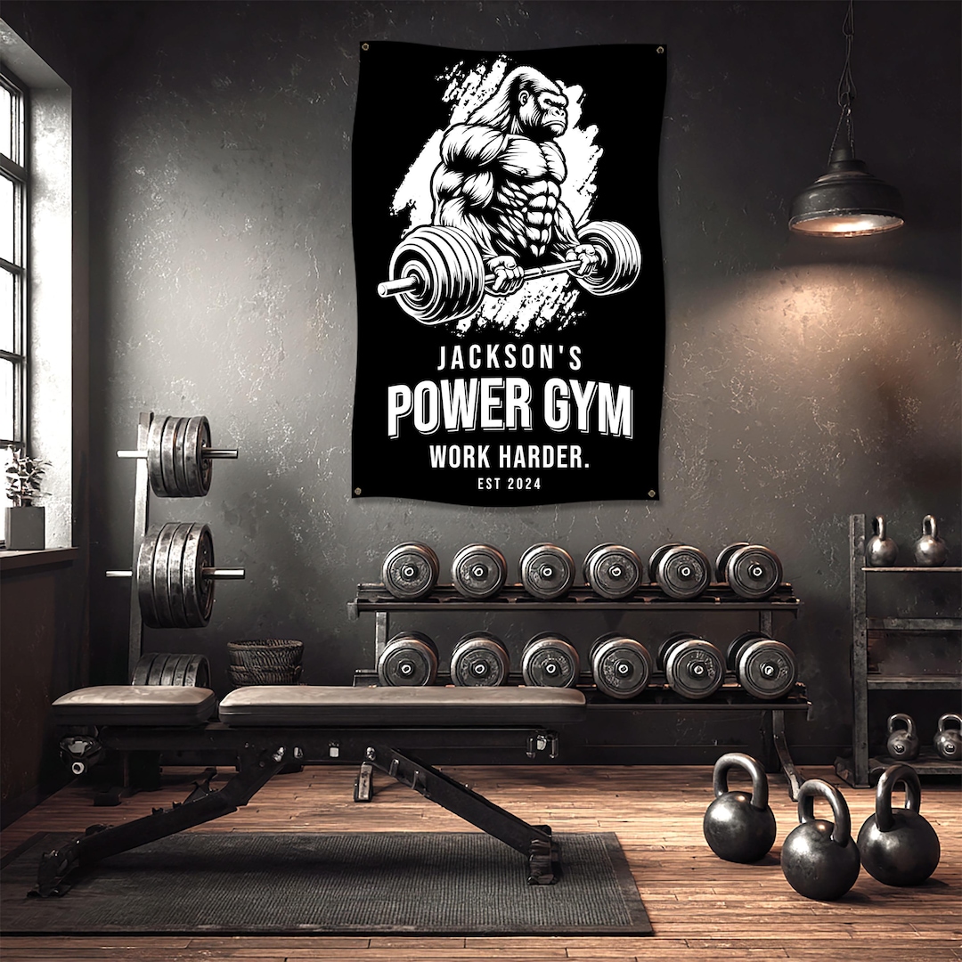 Gorilla Gym Flag, Motivational Home Gym Decor, Weightlifting Banner ...