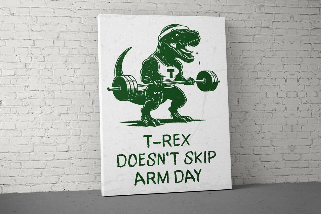 T Rex Gym Canvas Art, Weightlifting Dinosaur, Funny Workout ...