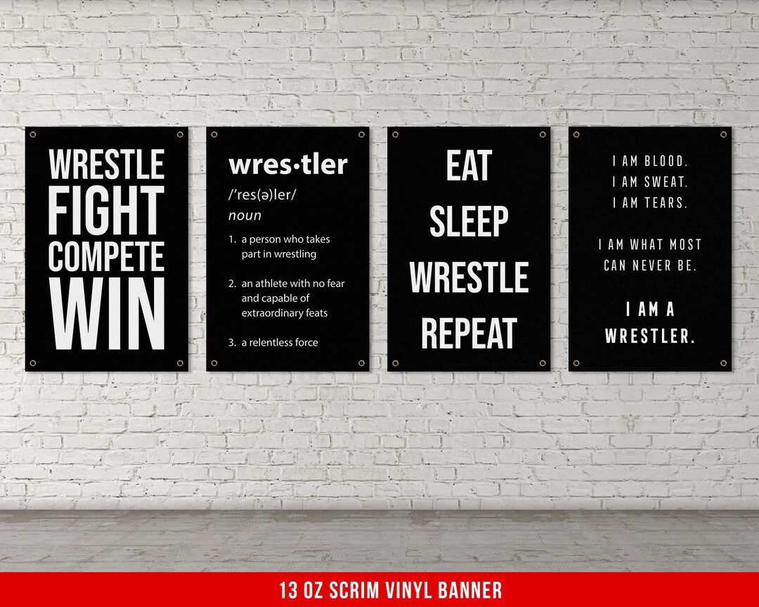 Wrestling Banners - Set of 4 - Gym Decor - Large Quotes Wall Art ...