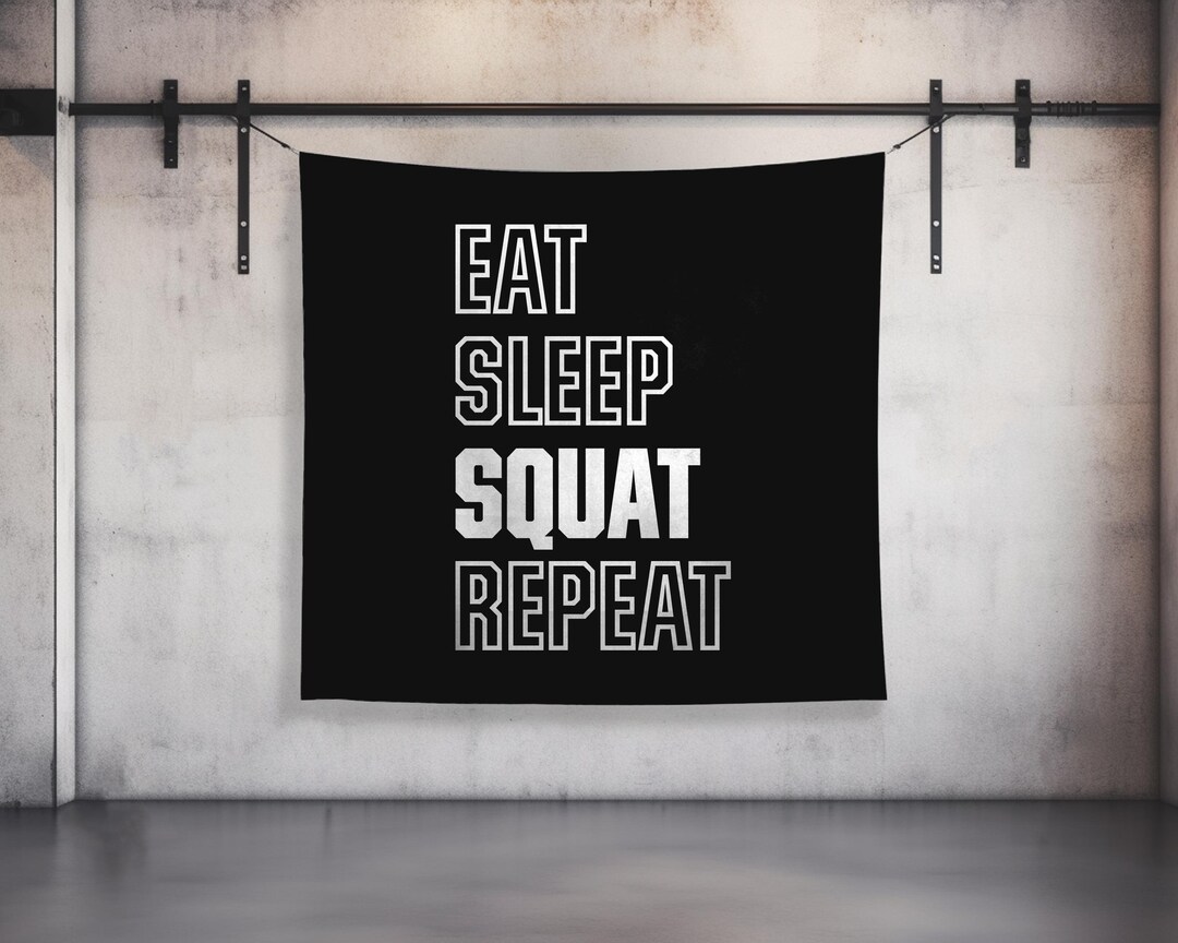 Eat Sleep Squat Repeat Tapestry, Motivational Gym Banner, Home Gym Wall ...