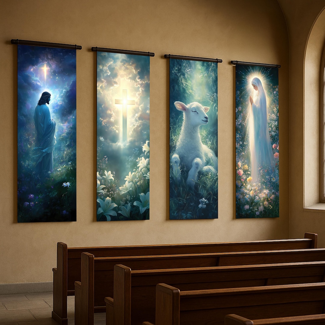 Christian Catholic Faith Wall Decor - Set of 4 Banners - Jesus, Cross ...