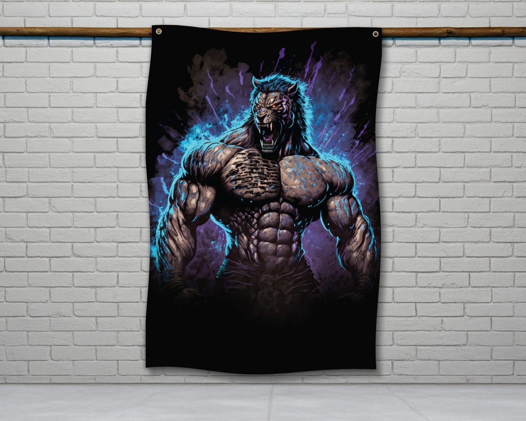 Wolfman Gym Flag, Motivational Wall Decor, Home Gym Wall Art, Garage ...