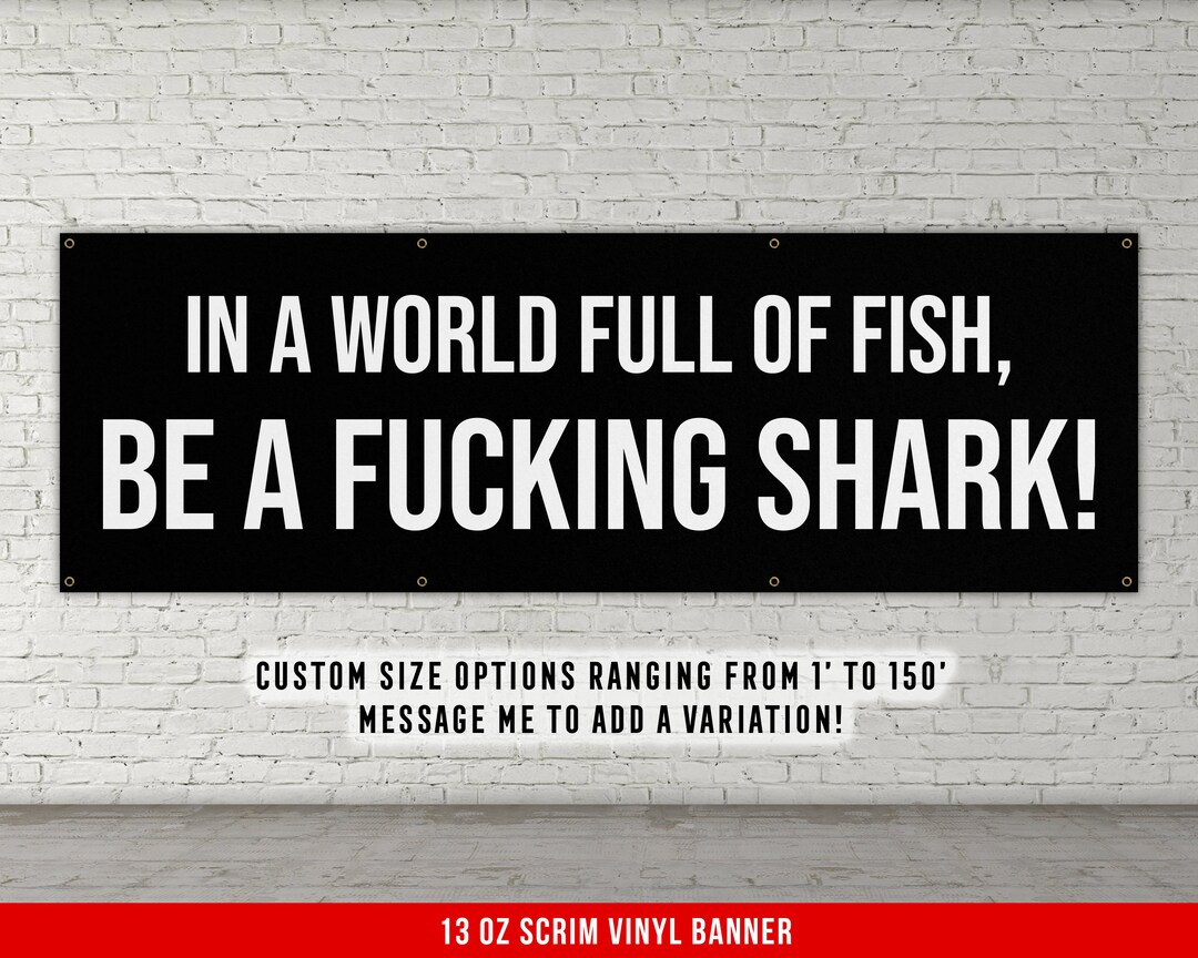 Be A Shark Banner - Motivational Home Gym Decor - Large Quote Wall Art ...