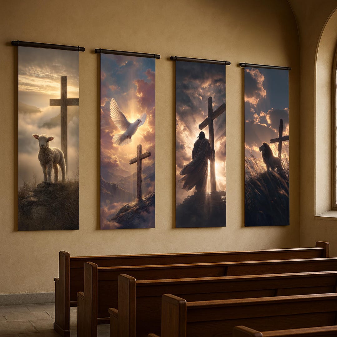 Christian Banner Set, Church Sanctuary Decor, Bible Scripture Wall Art ...