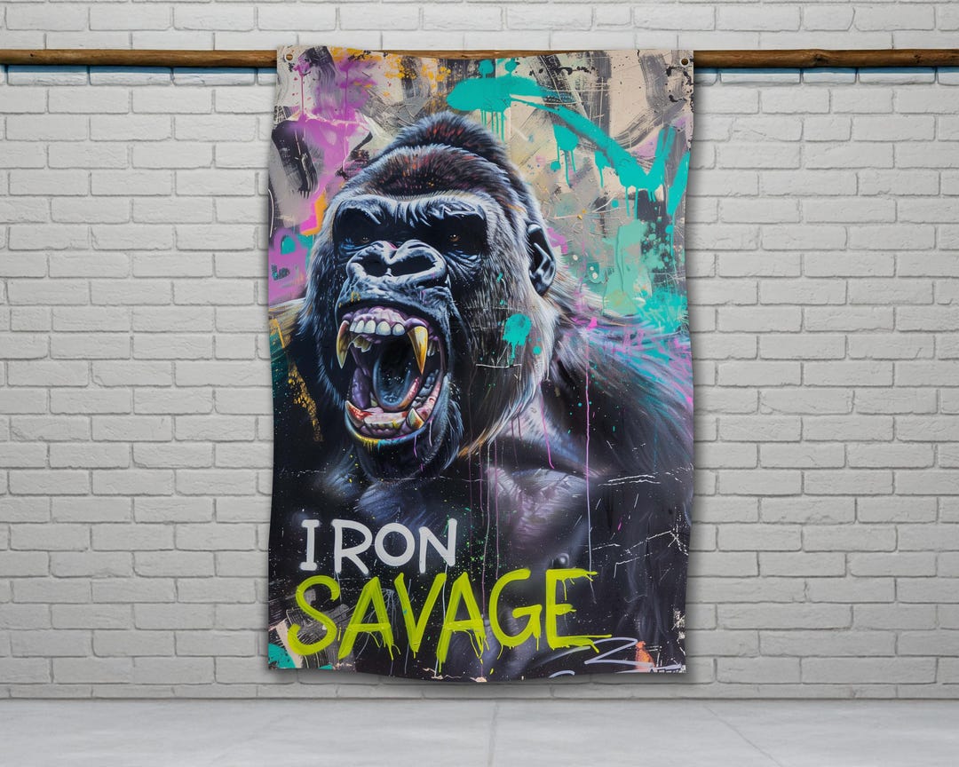 Iron Savage Gorilla Flag, Gym Decor, Motivational Wall Tapestry, Garage ...