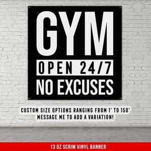 Gym Open 24/7 Banner - Home Gym Decor - Large Wall Art - Fitness ...