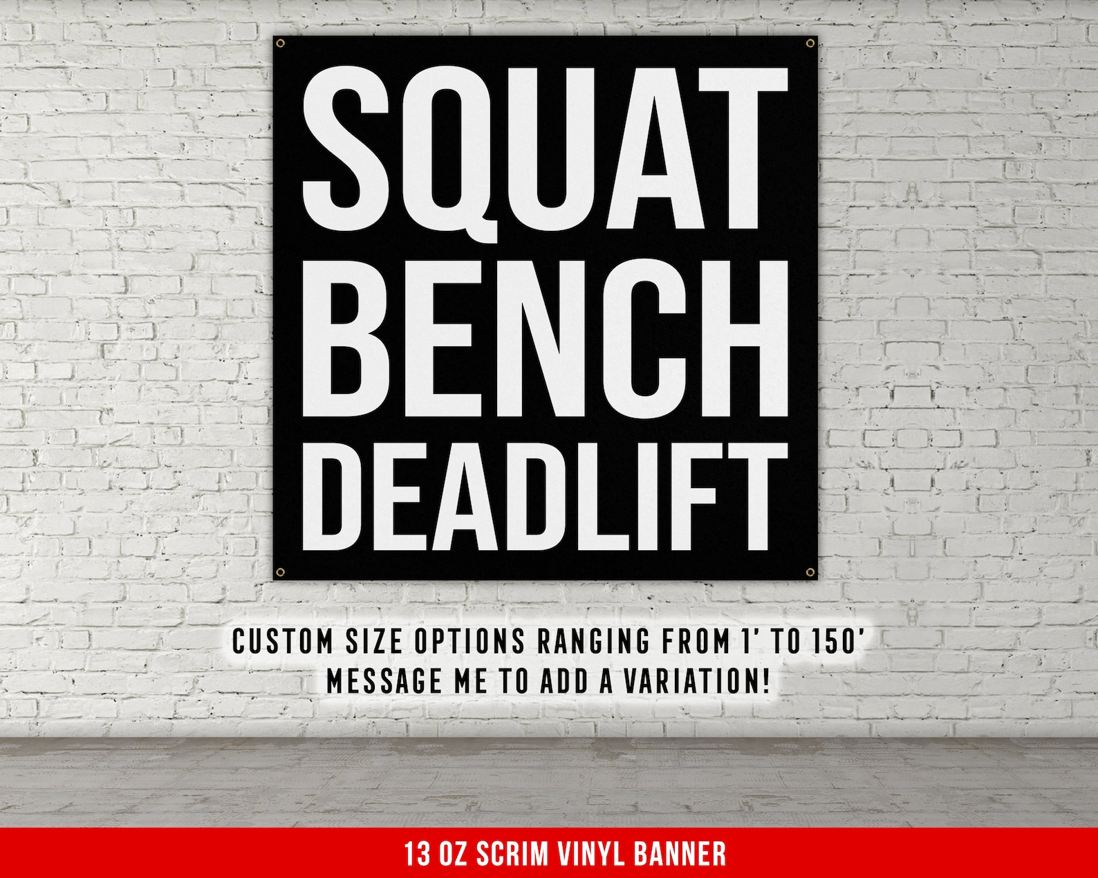 Squat Bench Deadlift Motivational Banner - Home Gym Weightlifting Decor ...