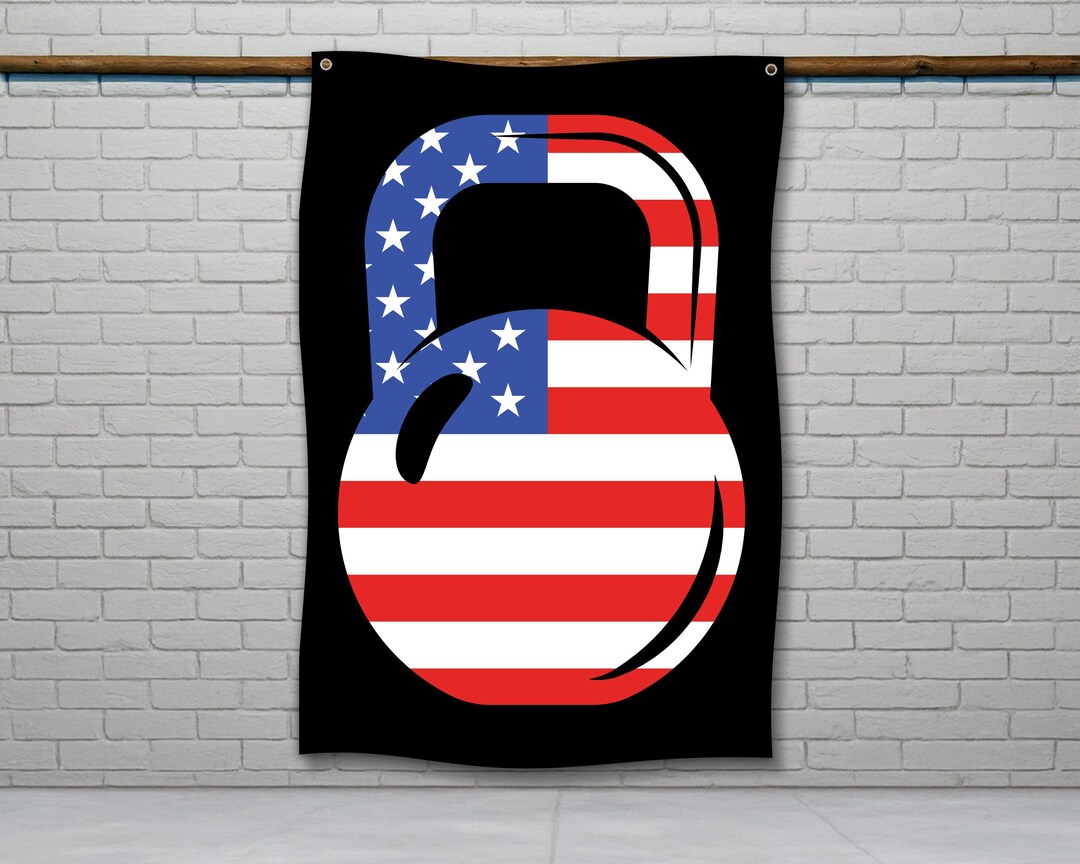 Gym Flag, Kettlebell USA Flag, Home Gym Wall Art, Home Gym Flag, Garage ...