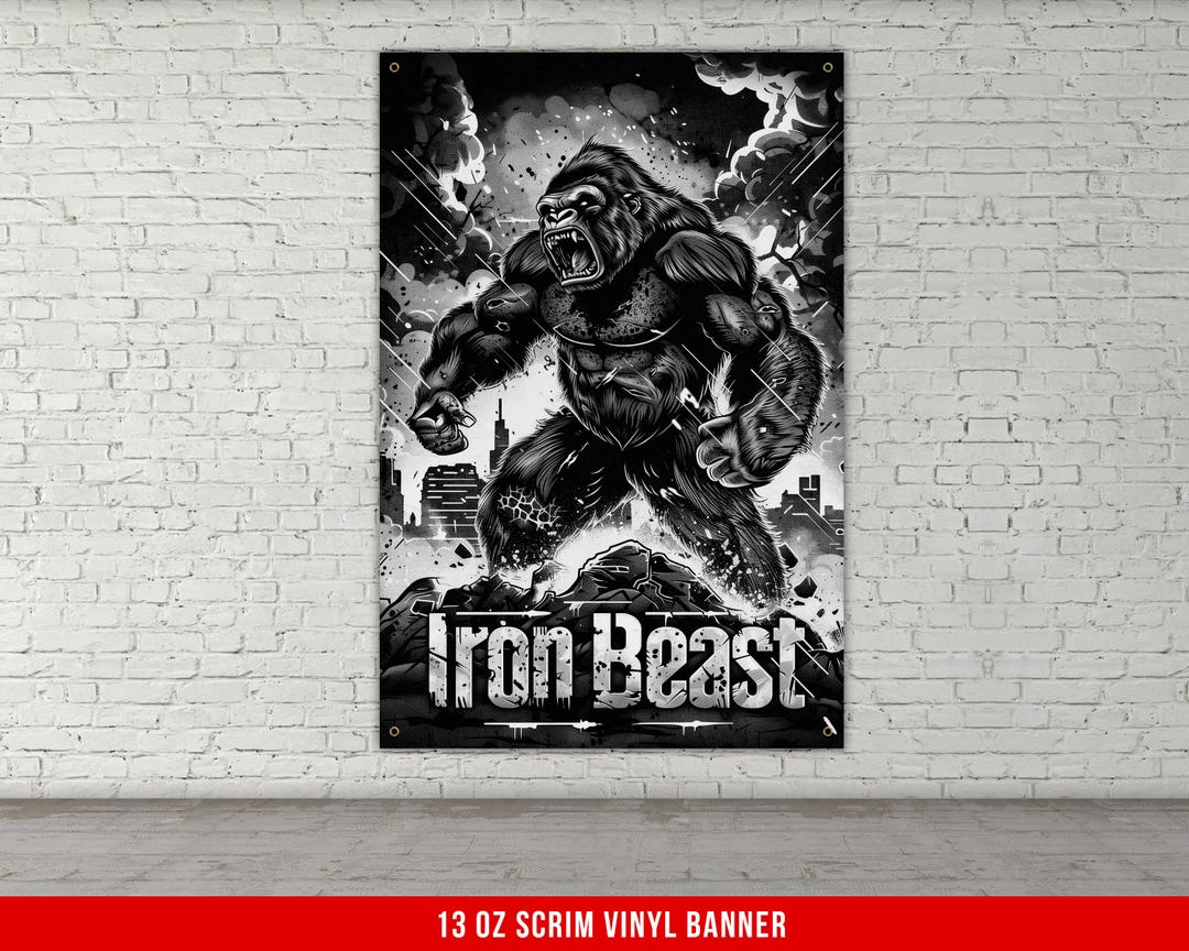 Iron Beast Gorilla Home Gym Banner - Inspiration - Weightlifting Decor ...