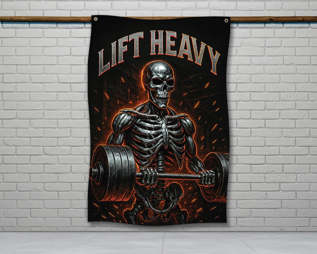 Lift Heavy Gym Flag, Skull Weightlifting Banner, Home Gym Decor ...
