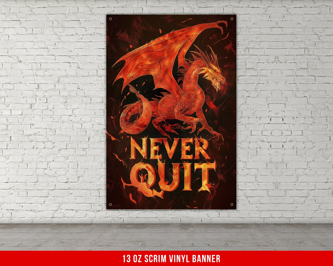 Never Quit Banner - Home Gym Decor - Large Motivational Wall Art ...