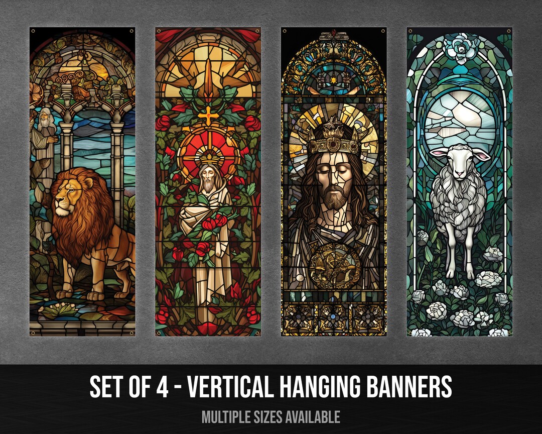 Church Banners - Set of 4 - Christian Catholic Spiritual Decor - Jesus ...