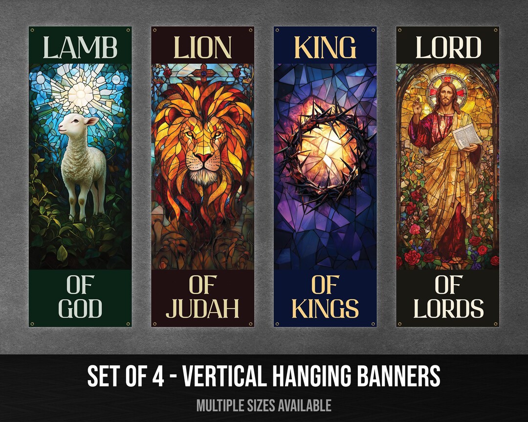 Set of 4 Christian Catholic Banners - Jesus, Cross, Lamb, Crown ...