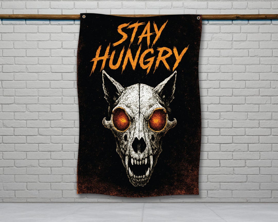Stay Hungry Wolf Skull Gym Flag, Motivational Art, Home Gym Decor ...