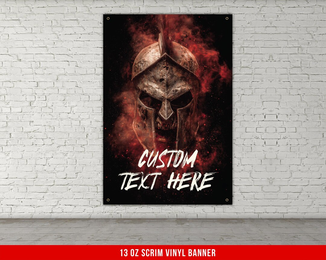 Custom Spartan Helmet Banner, Personalized Gym Decor, Motivational ...