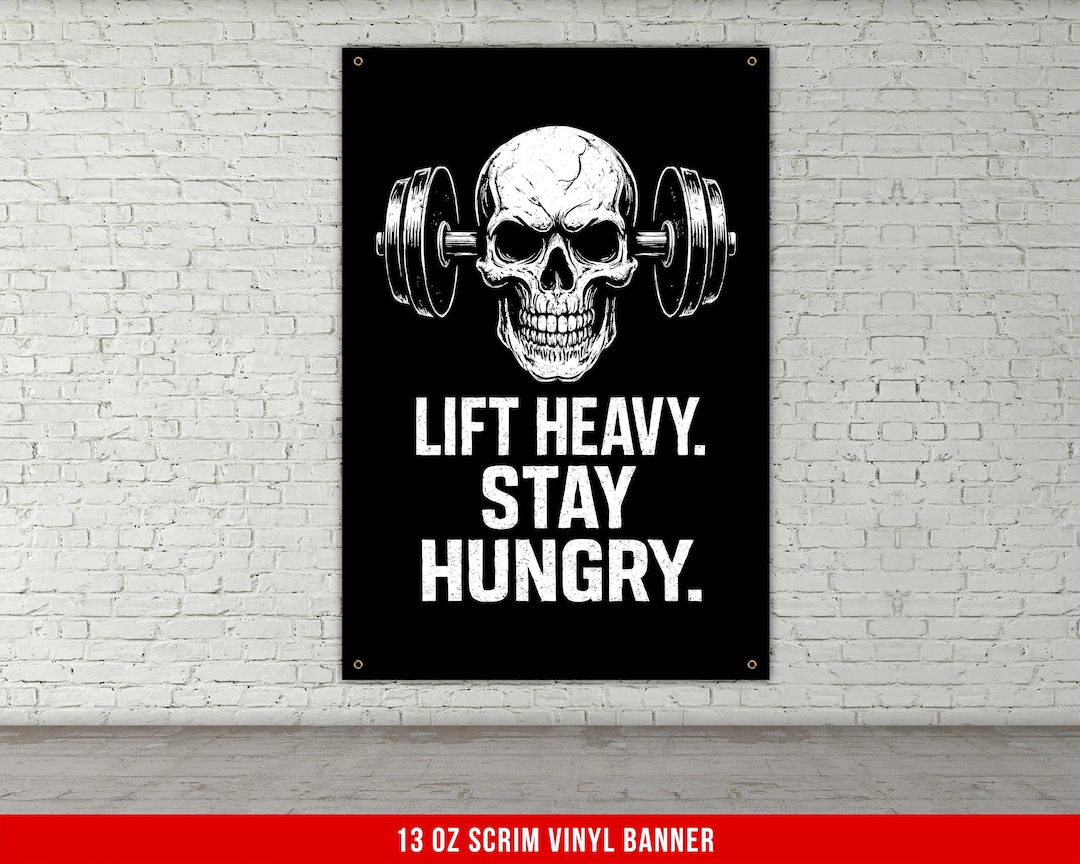Home Gym Banner, Gym Wall Decor, Skull Weightlifting Banner ...