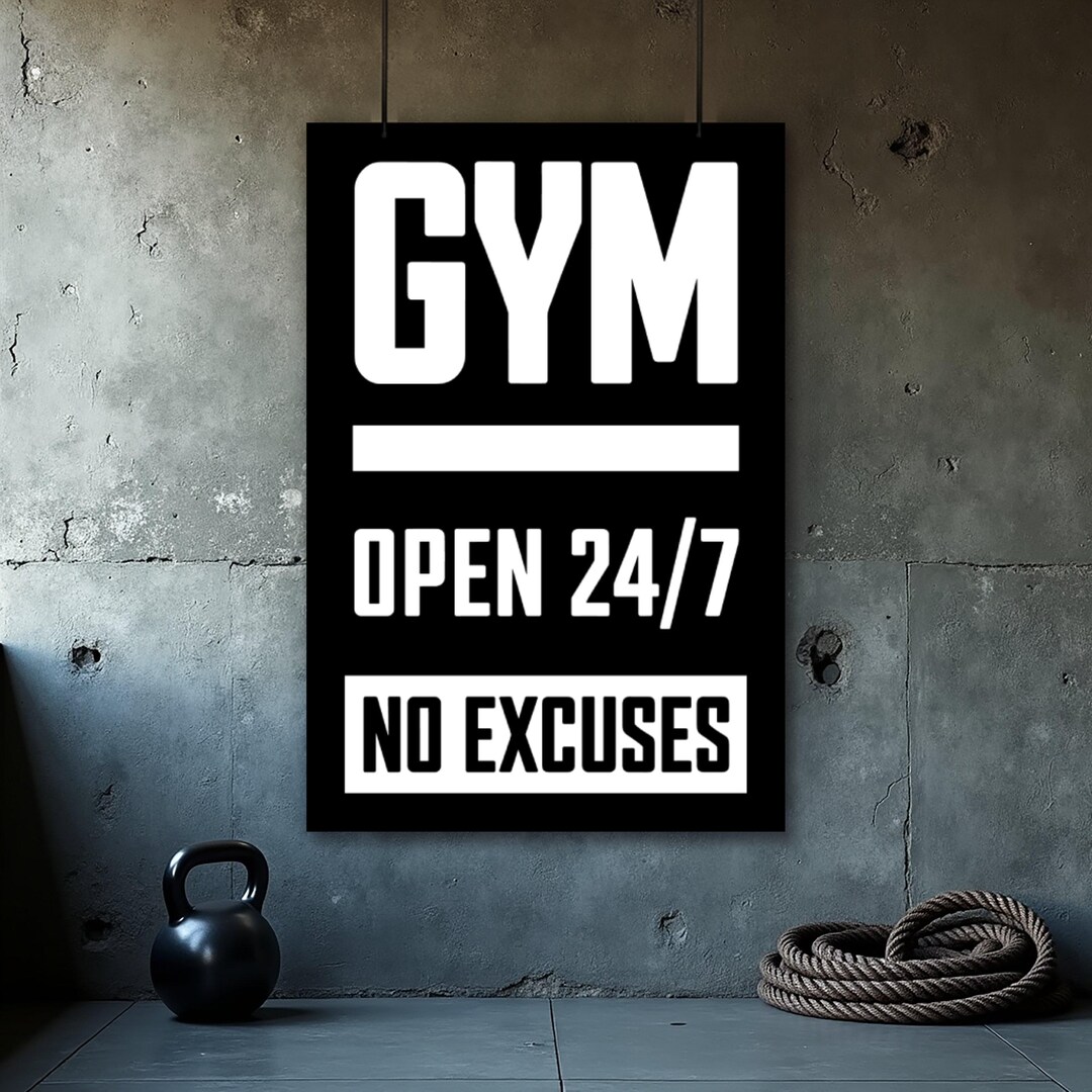 Home Gym Poster, Gym Open 24 7 Wall Art, Motivational Poster, Funny Gym ...