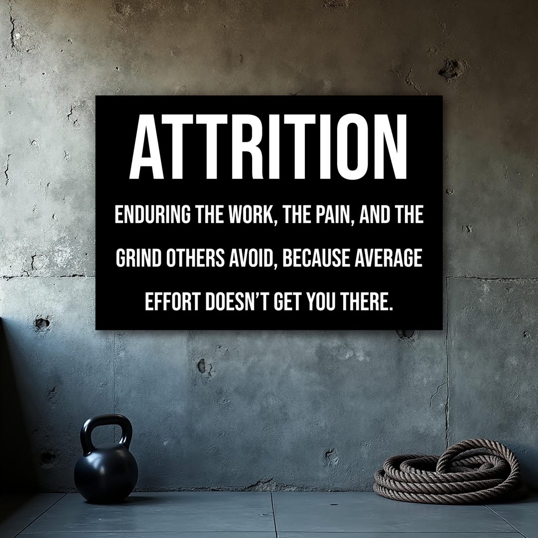 Attrition Quote Poster, Motivation Printed, Home Gym Wall Art, Fitness ...