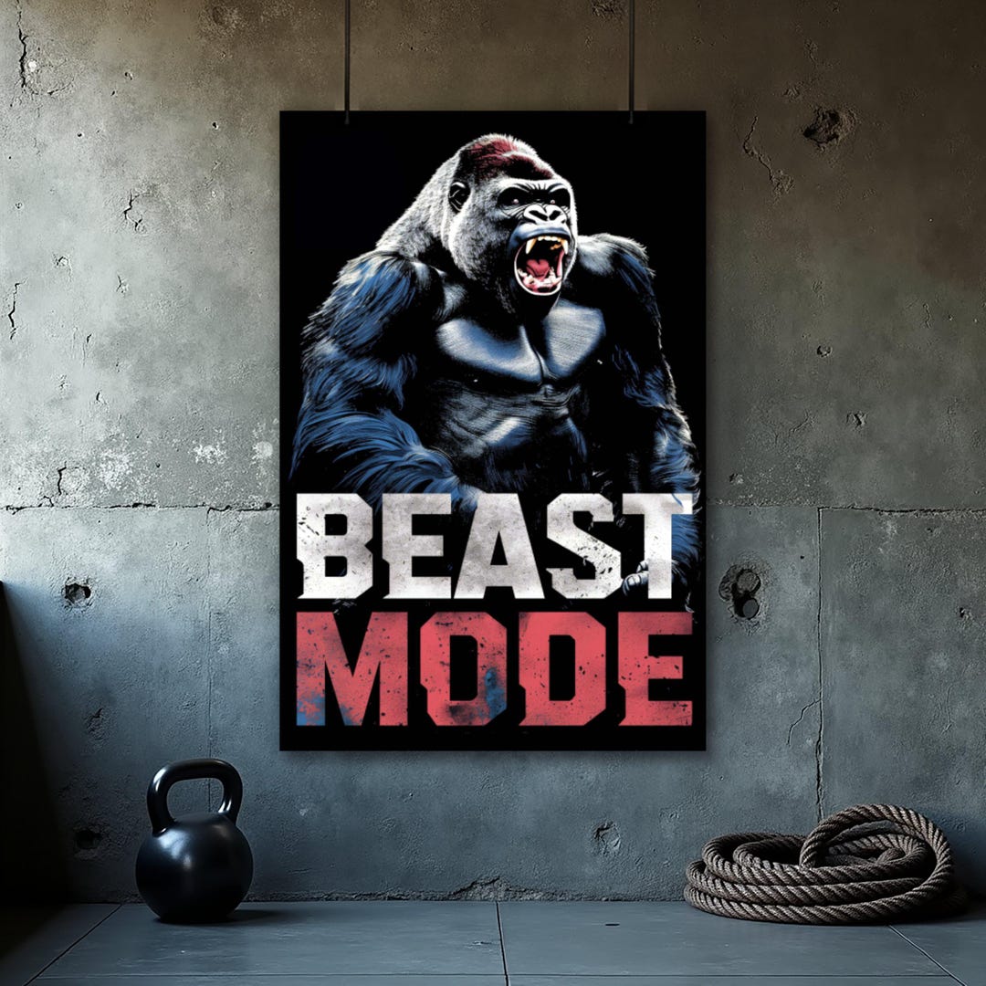 Beast Mode Gorilla Poster, Home Gym Wall Art, Fitness Print ...