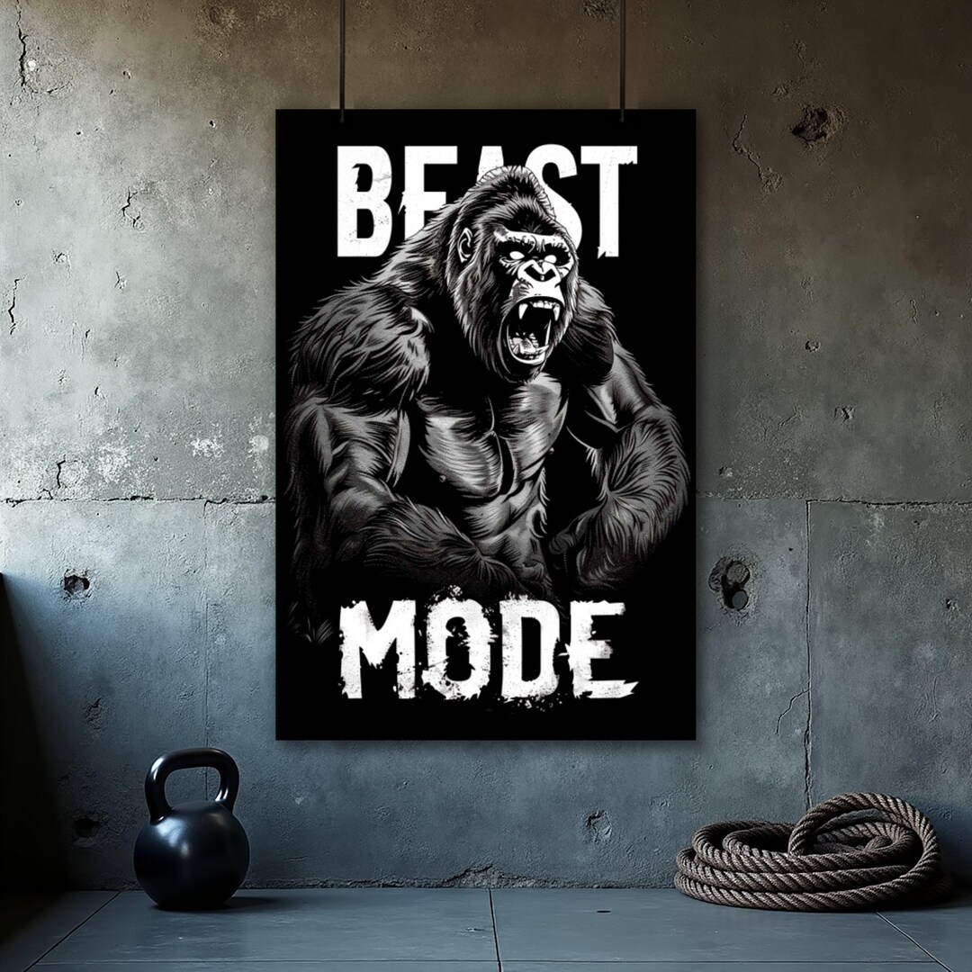 Beast Mode Gorilla Poster, Home Gym Wall Art, Fitness Poster ...