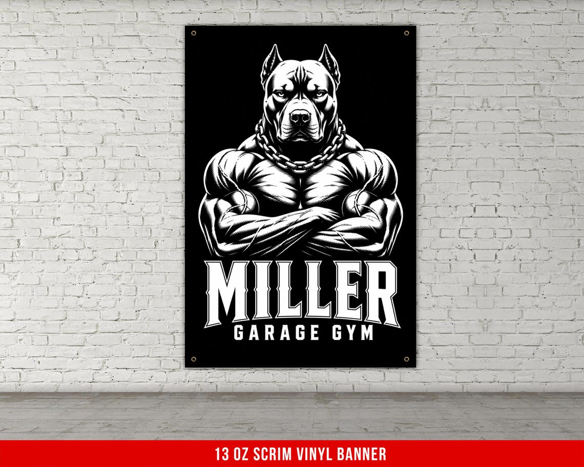 Custom Gym Banner Personalized Garage Gym Wall Art, Pitbull ...
