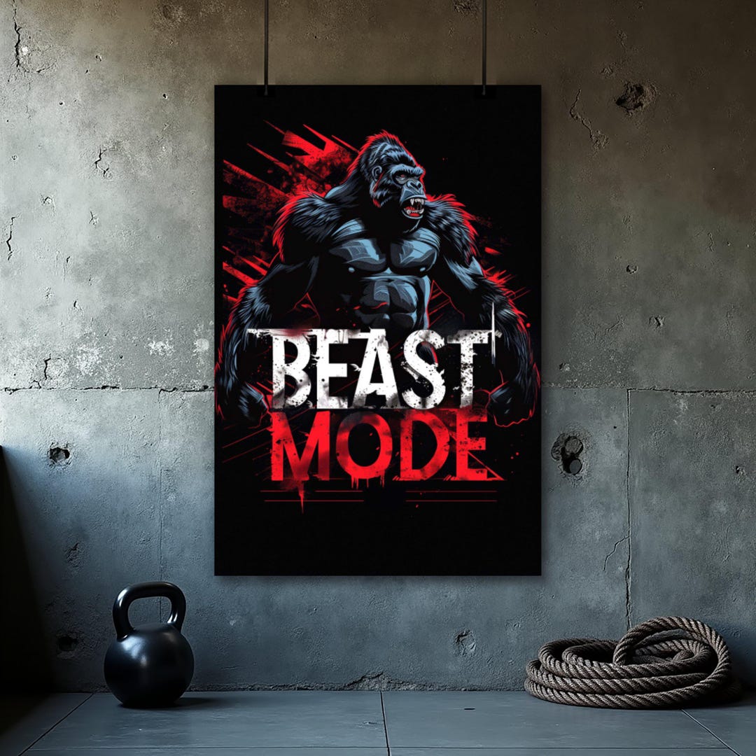 Gorilla Beast Mode Poster, Home Gym Motivation, Fitness Wall Art Print ...