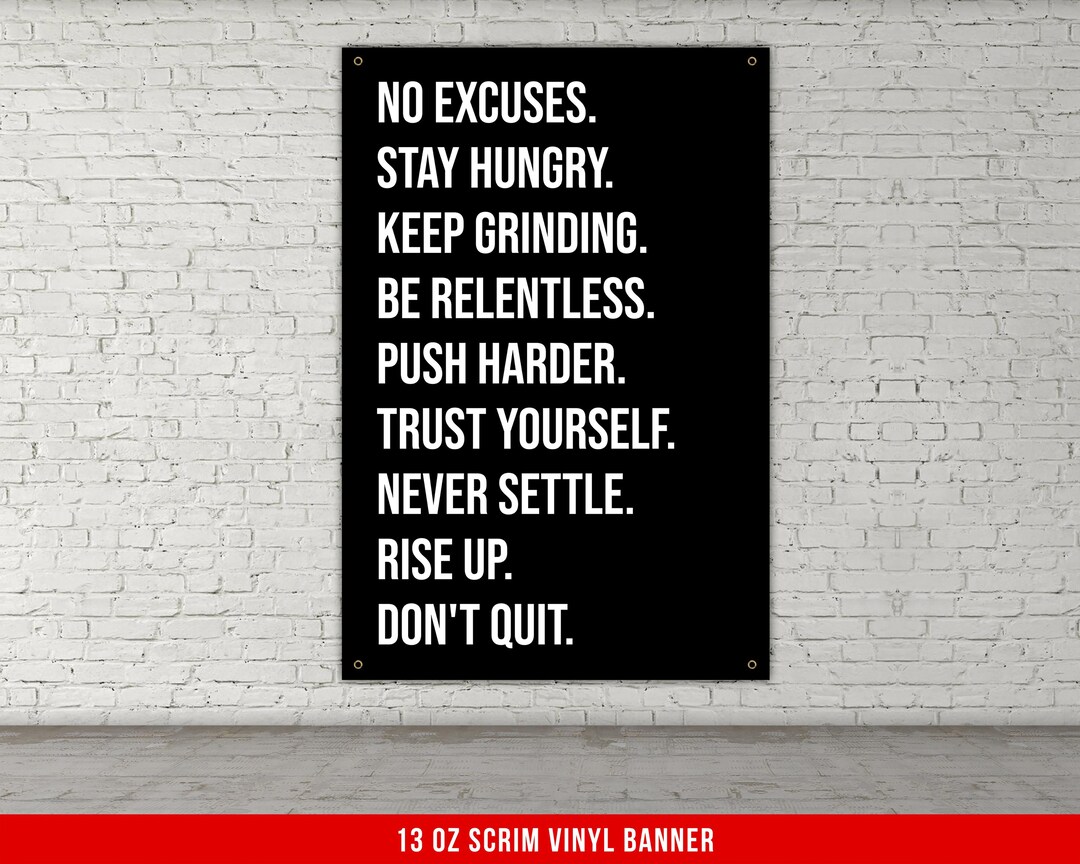 Motivational Quote Banner No Excuses Gym Decor Inspirational Garage Gym ...