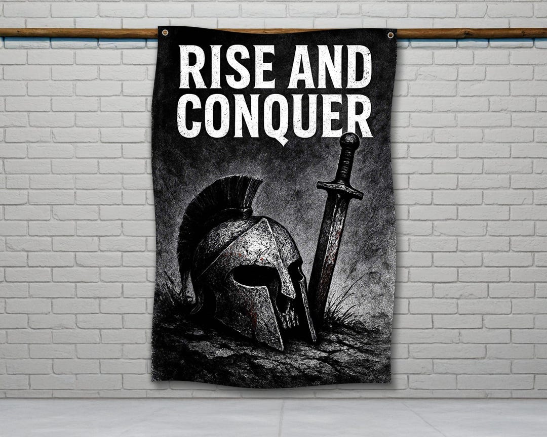 Rise and Conquer Flag, Home Gym Wall Art, Motivational Gym, Garage Gym ...