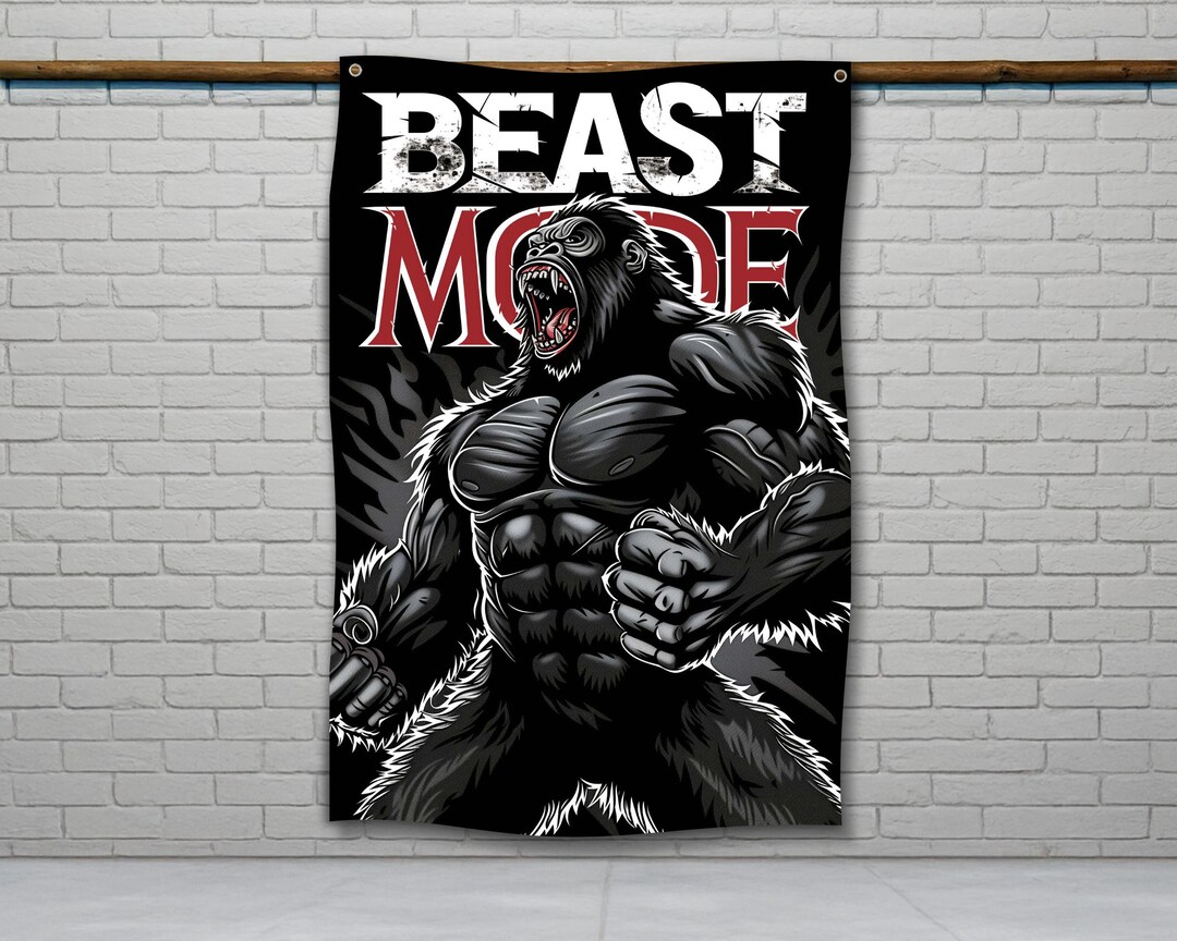 Beast Mode Gorilla Flag, Weightlifting Gym Decor, Home Gym Wall Art ...