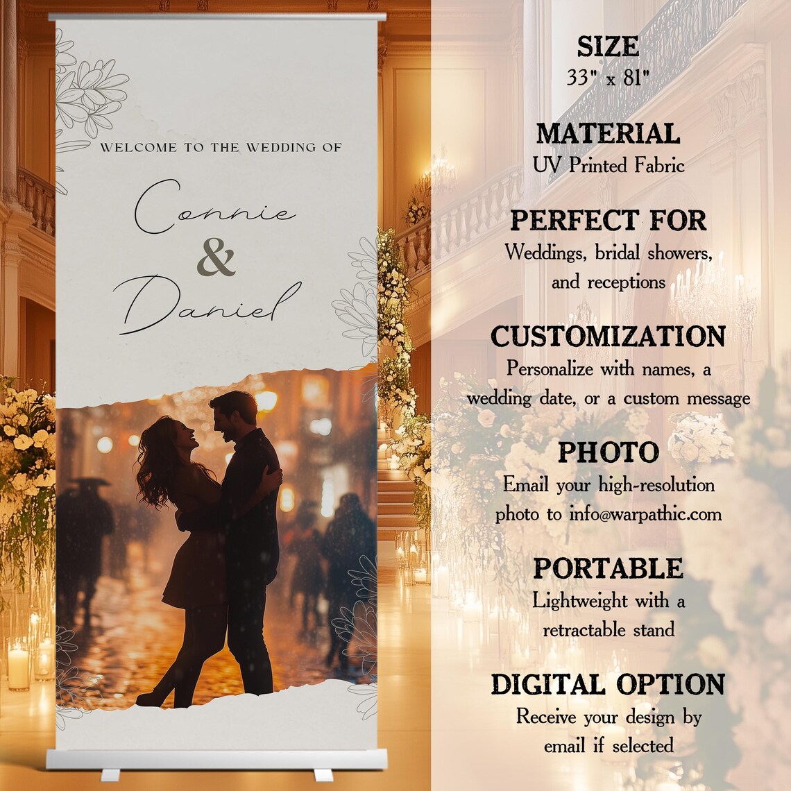 Custom Retractable Banner for Wedding – Personalized Photo Welcome Sign ...
