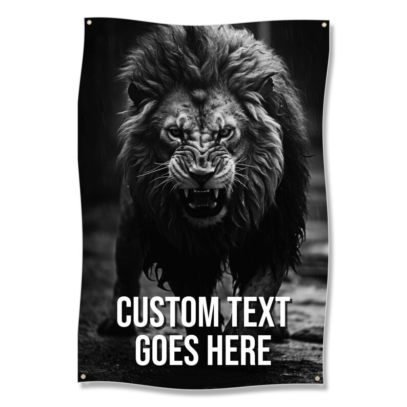Lion Flag, Custom Text Flag, Motivational Art, Gym Decor, Husband Gift ...