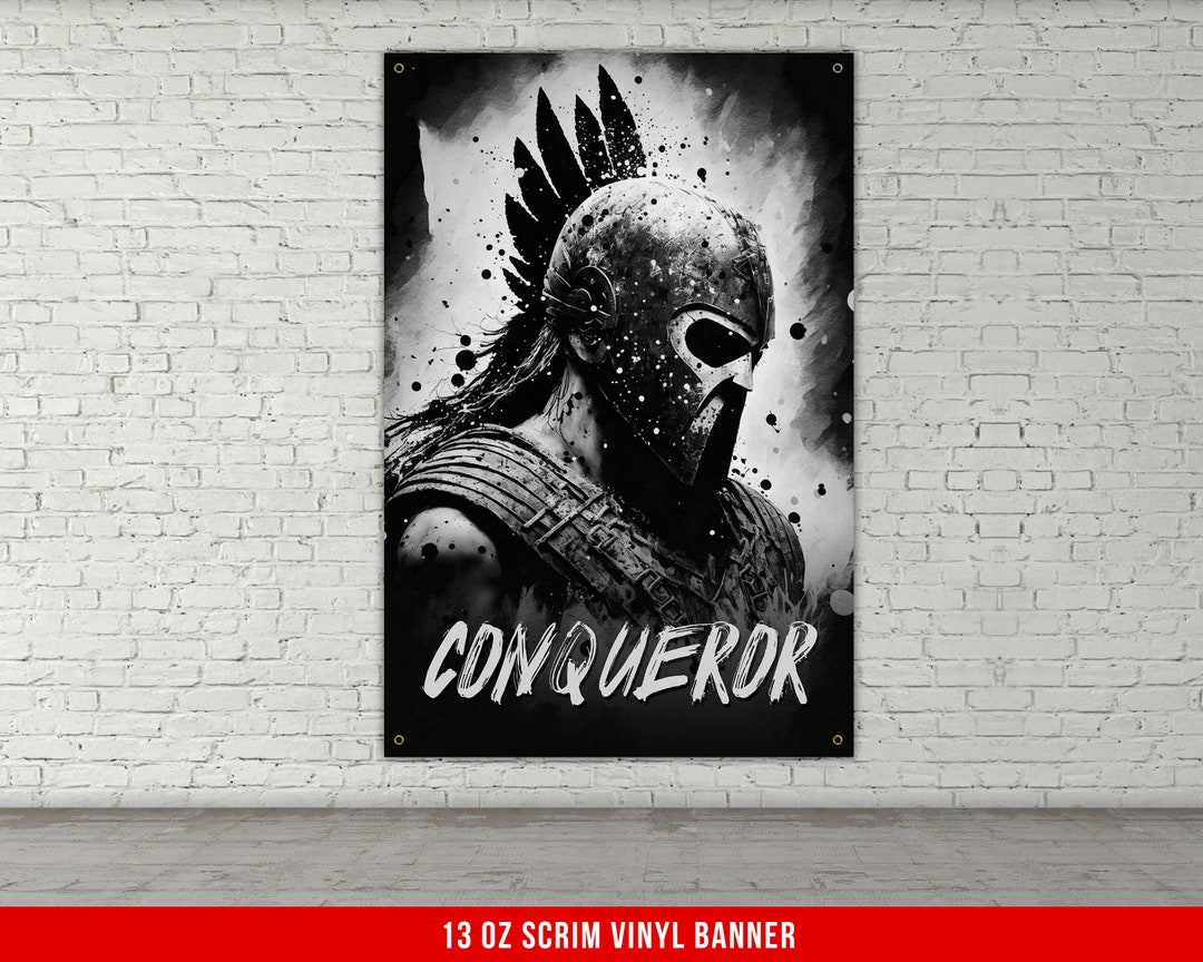 Conqueror Spartan Warrior Banner Home Gym Decor Large Motivational Wall ...