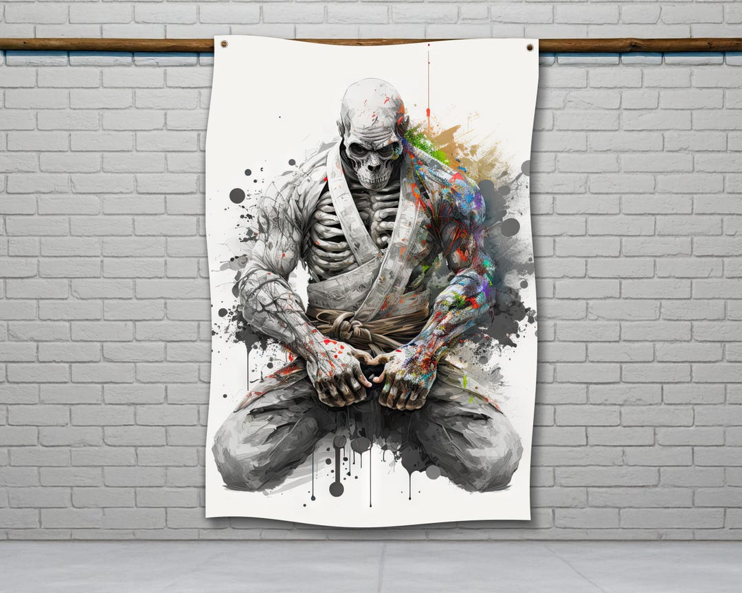 Jiu Jitsu Flag, Motivational Wall Art, Skull Decor, Distressed Banner ...