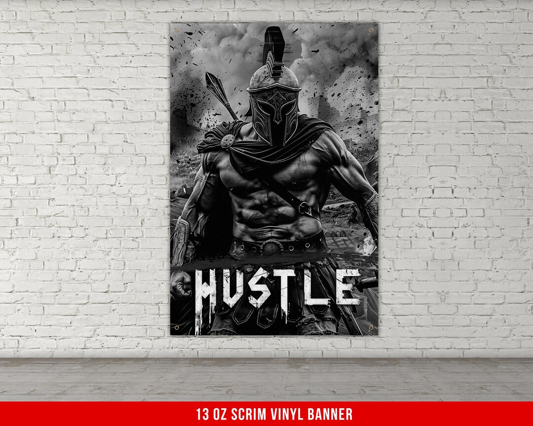 Hustle Spartan Banner - Exercise Motivation - Home Gym Decor - Large ...
