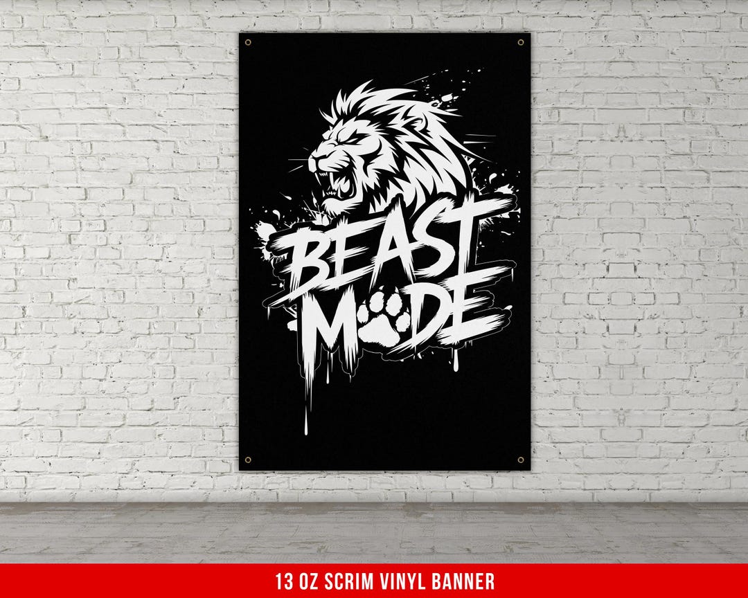 Beast Mode Vinyl Banner, Motivational Gym Decor, Home Gym Wall Art ...