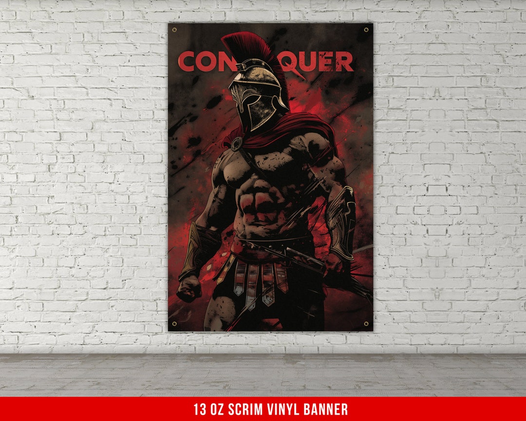 Conquer Banner - Large Quote Wall Art - Home Gym Design - Fitness ...