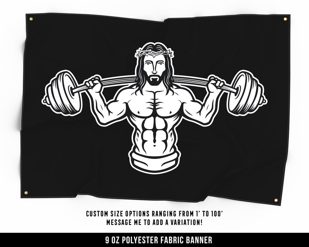 Jesus Lifting Cloth Banner - Home Gym Decor - Large Wall Art Quote ...