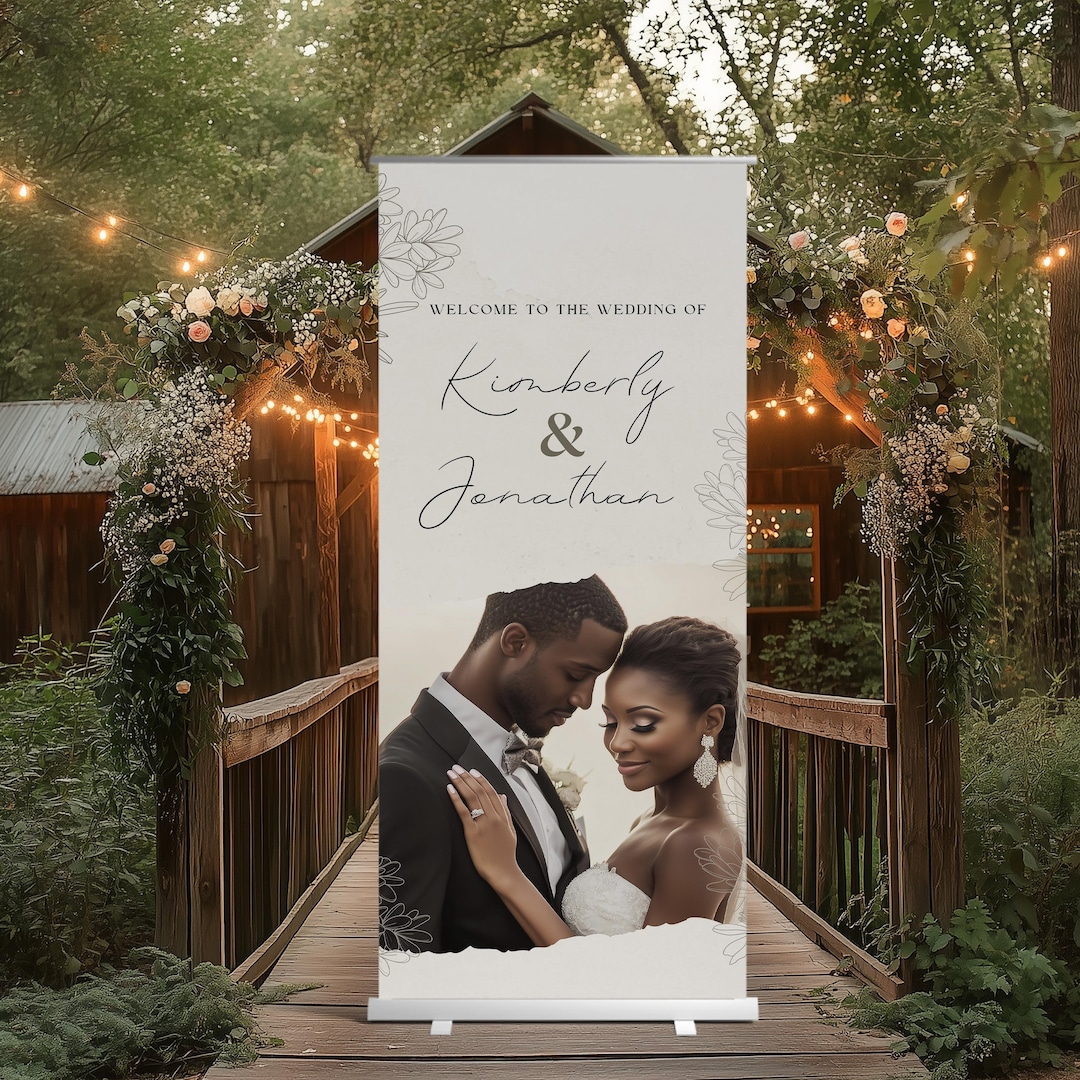 Custom Retractable Banner for Wedding – Personalized Photo Welcome Sign ...