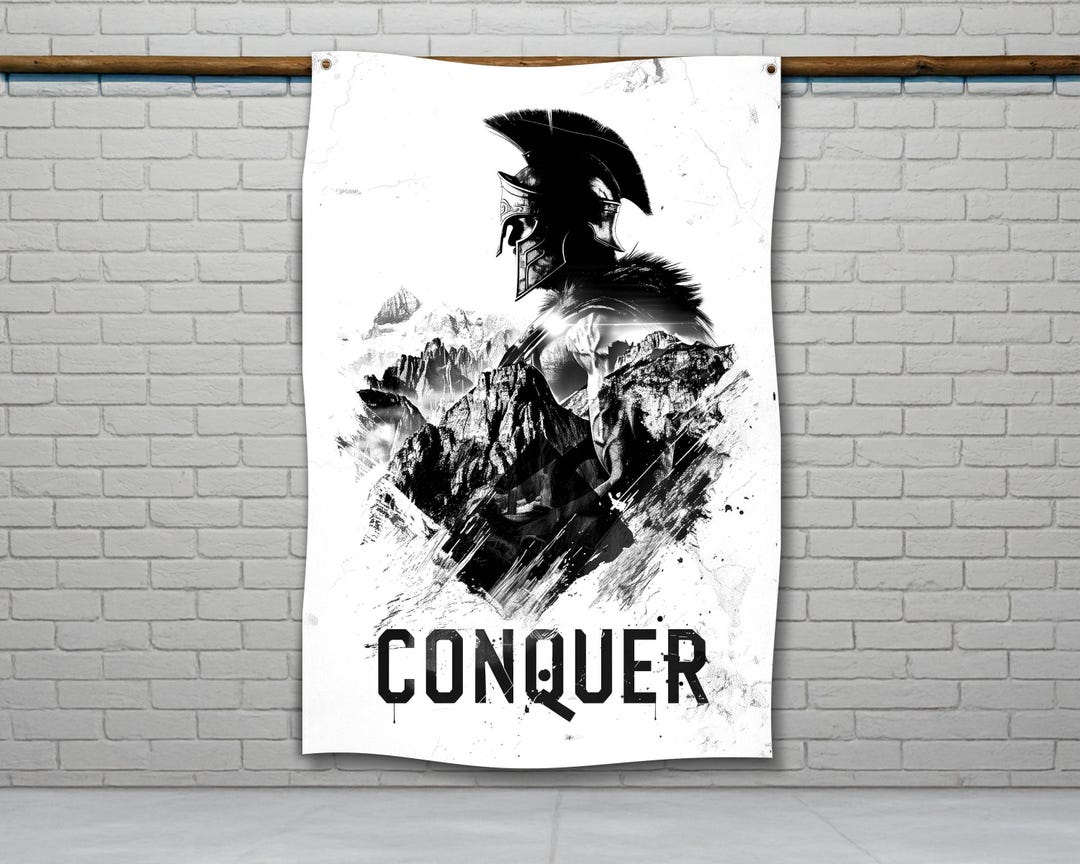 Home Gym Conquer Flag, Garage Gym Banner, Spartan Warrior Wall Decor ...
