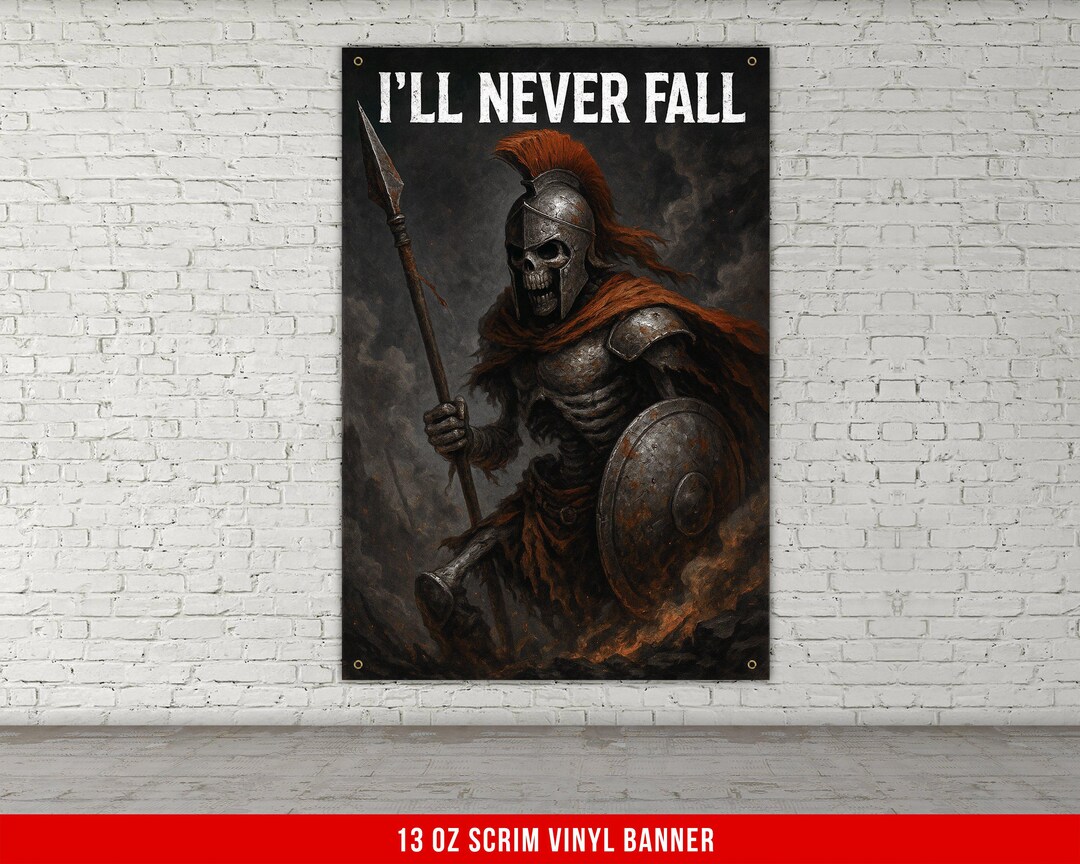 Spartan Warrior Banner, I'll Never Fall Gym Decor, Motivational Quote ...