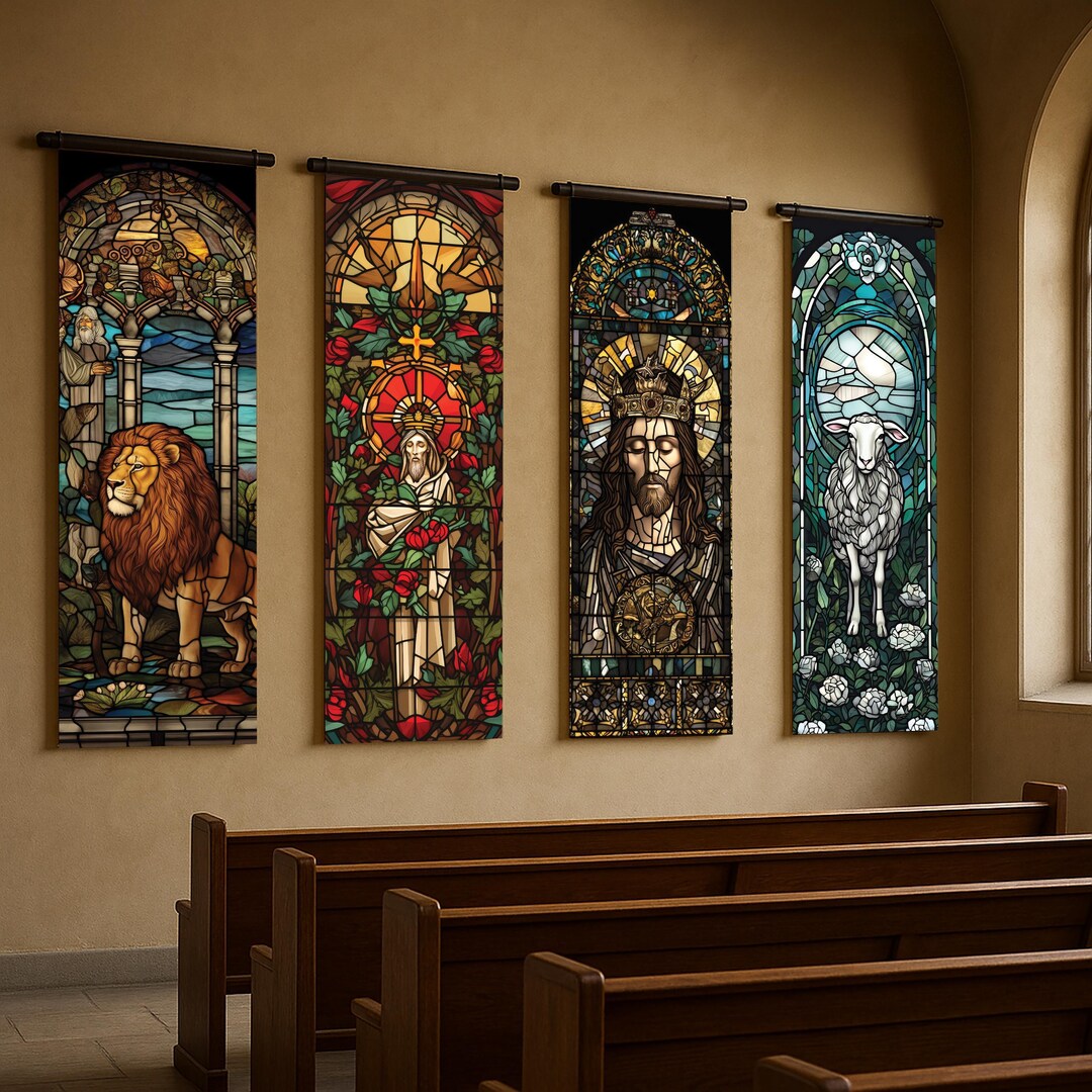 Church Banners - Set of 4 - Christian Catholic Spiritual Decor - Jesus ...