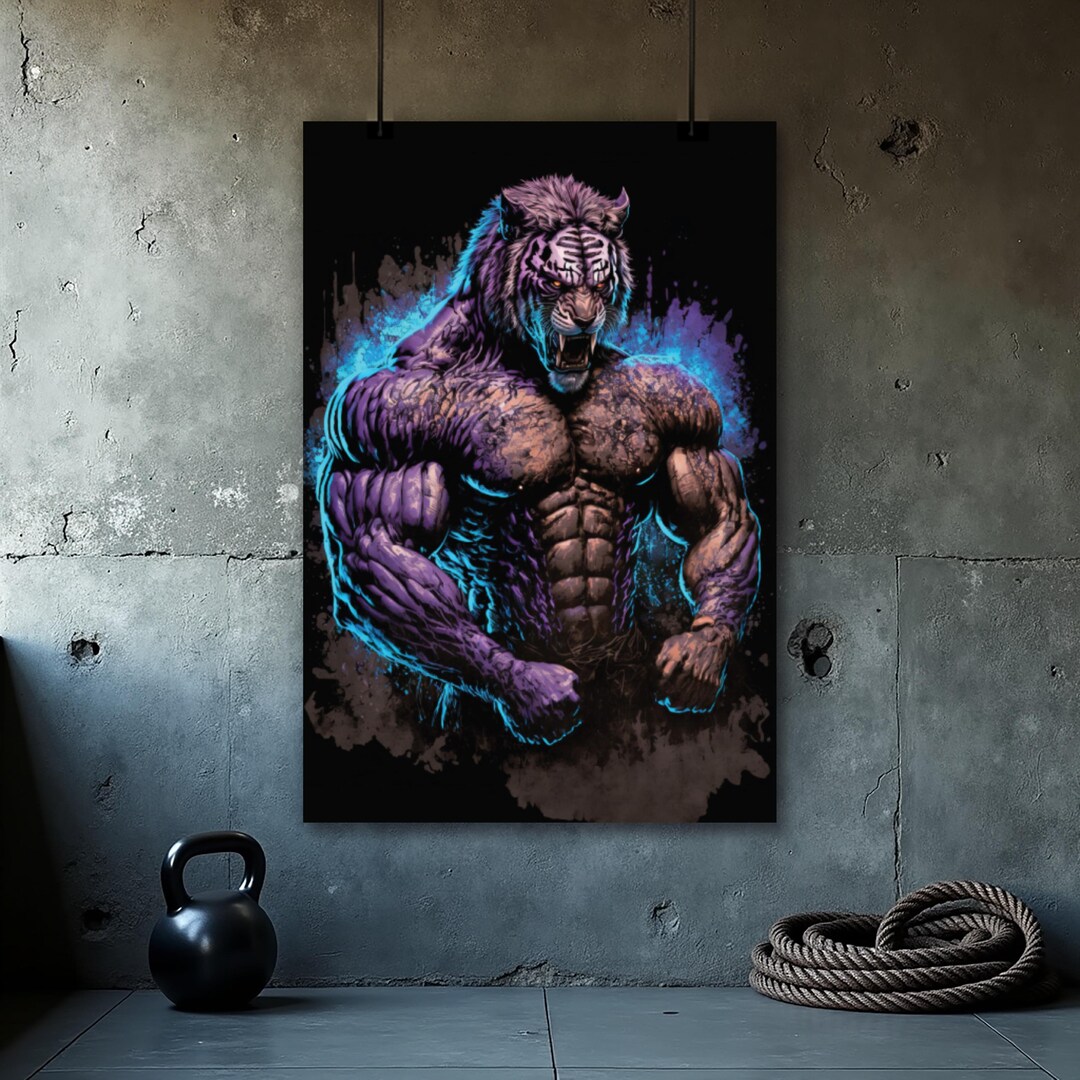 Tiger Bodybuilder Poster, Home Gym Wall Art, Fitness Print ...