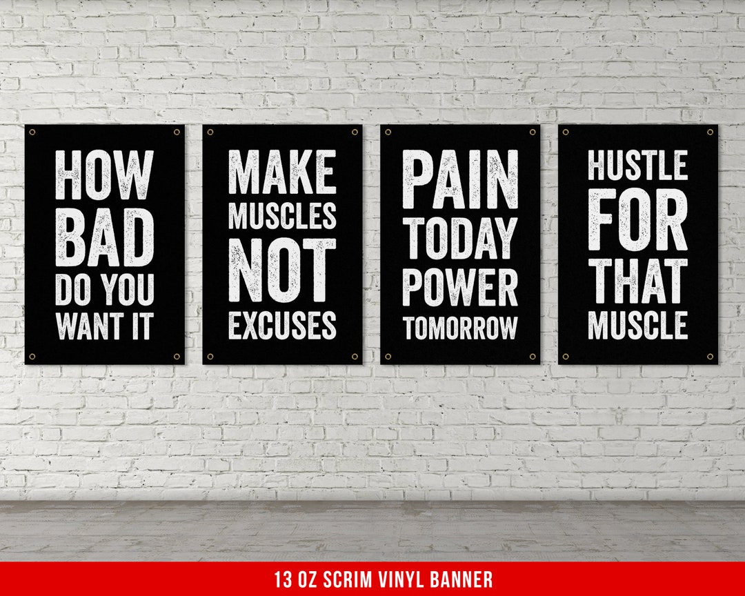 Gym Quote Banners - Set of 4 - Home Gym Decor - Large Quote Wall Art ...
