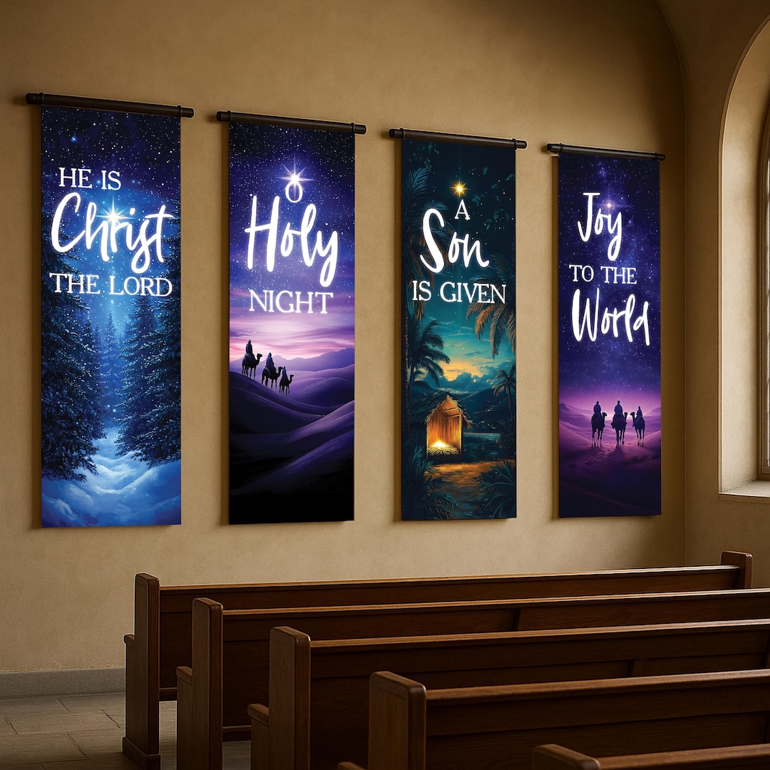 Winter Church Banners - Set of 4 - Christmas Decor - Sanctuary Banners ...