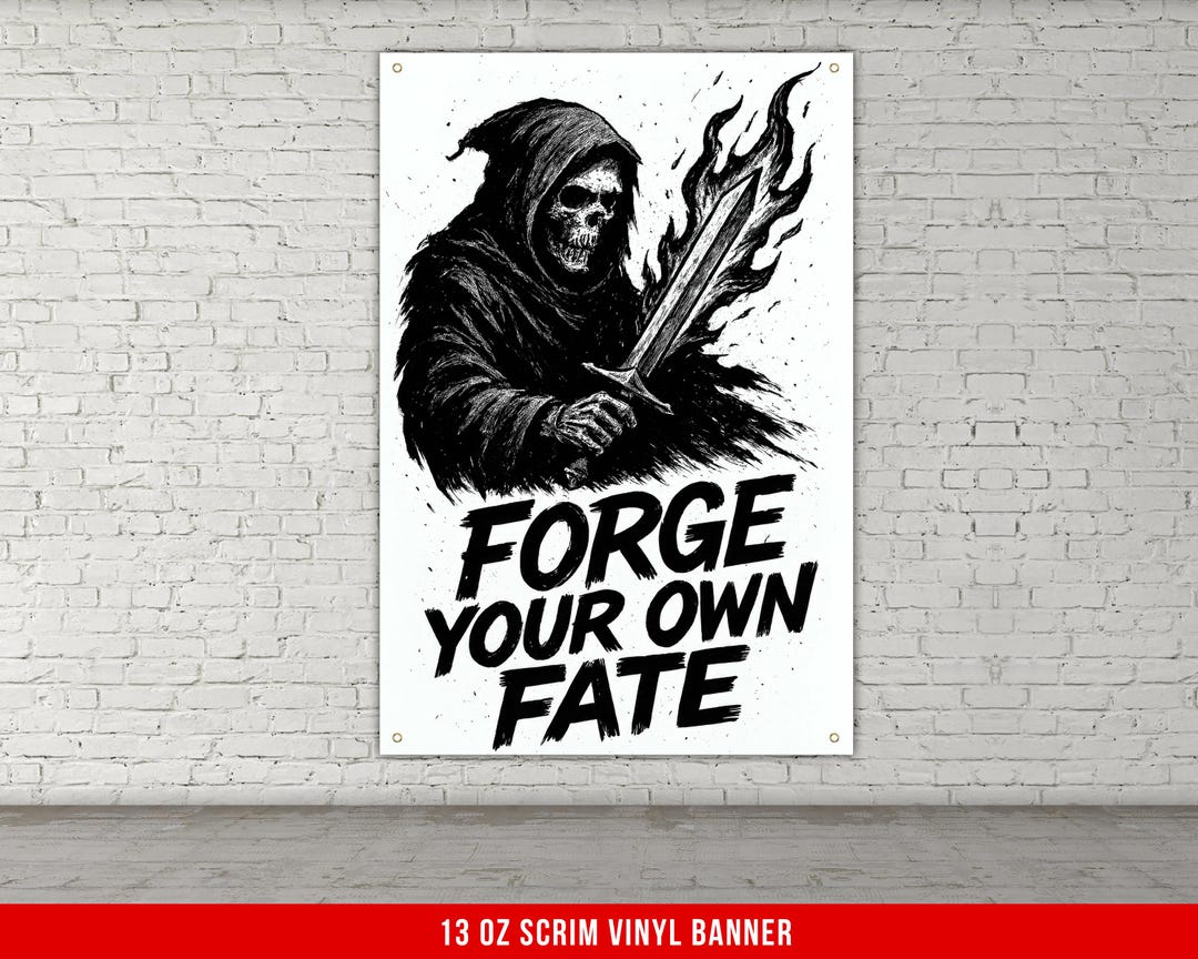 Forge Your Fate Banner, Grim Reaper Gym Decor, Weightlifting ...