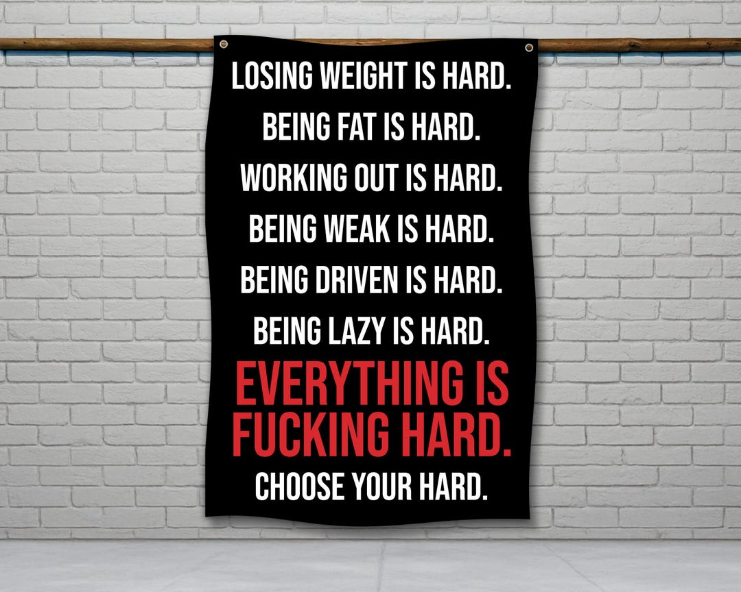 Motivational Gym Flag, Home Gym Wall Art, Choose Your Hard Fitness Flag ...